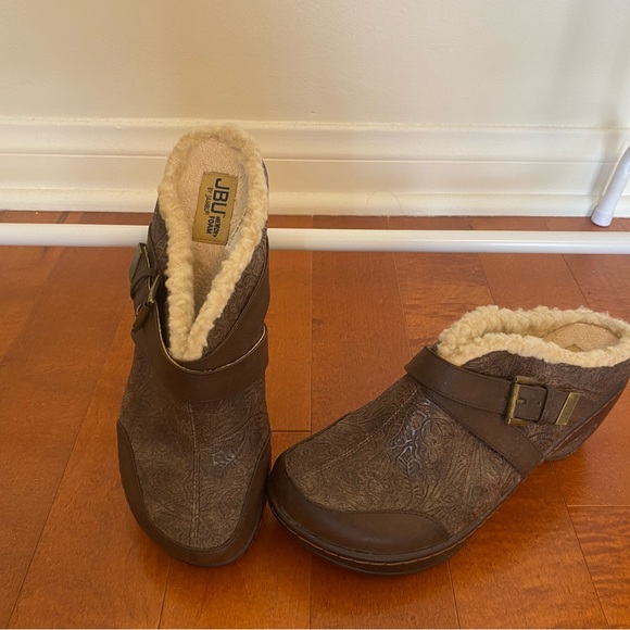 JBU | Shoes | Vintage Brown Leather Fur Lined Clogs With Gold Hardware ...